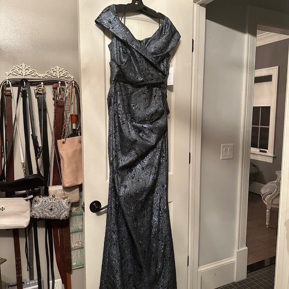 Teri Jon | Dresses | Teri Jon Stretch Metallic Jacquard Off The ...